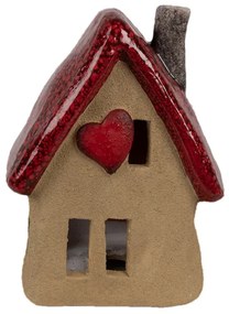 Keramický domeček na svíčku s červenou střechou a srdcem Sevrin II – 12x9x16 cm