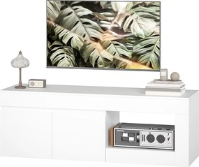 HOMCOM moderní TV nábytek do obývacího pokoje s 2 dveřmi, otevřeným oddílem, pro televizory až do 152,4 cm, 140x40x48 cm, bílý