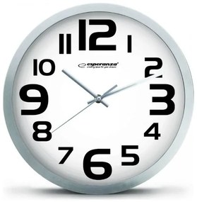 Nástěnné hodiny 25cm bílé s velkými číslicemi, stříbrný okraj, na 1 baterii AA
