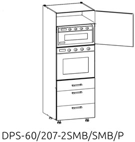 DPS-60/207 2SMB/SMB/L dolní skříňka pro vestavné spotřebiče kuchyně Hamper Barva korpusu skříněk: Šedá grenola, Barva dvířek: Dub Lancelot