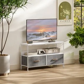 HOMCOM TV nábytek s policí a 2 skládacími látkovými zásuvkami pro televizory do 119,4 cm délky 98 cm bílá a šedá