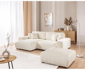 Krémová manšestrová rozkládací/s úložným prostorem rohová pohovka (levý roh) Sarina – Ropez