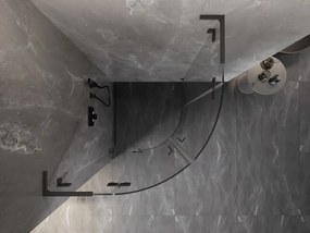 Mexen Lunar, L půlkruhový výklopný sprchový kout 90 x 90 cm, 8mm čiré sklo, grafitový profil, 833L-090L-090P-95-00