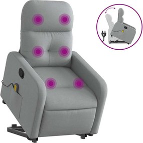 Zvedací masážní polohovací křeslo světle šedé textil 3206804
