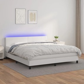 Box spring postel s matrací a LED bílá 160x200 cm umělá kůže,  3134112
