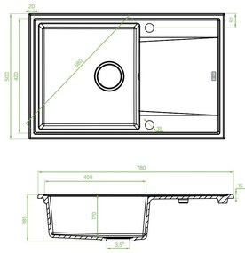 LAVEO Megalo, kuchyňský dřez 790x490x230 mm + dřezová baterie BKZ_968, šedá, LAV-SBEA511T