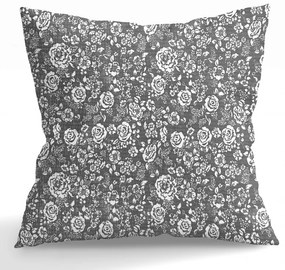 Ervi bavlněný KREPOVÝ povlak na polštář - Květy na šedém