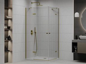 Mexen Roma Duo, sprchový kout 80 (dveře) x 70 (dveře) cm, 6mm čiré sklo, zlatý profil + sprchová vanička, 854-080-070-50-02-4010G
