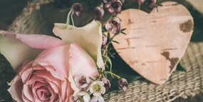Obraz růže a srdíčko ve vintage provedení Varianta: 100x50
