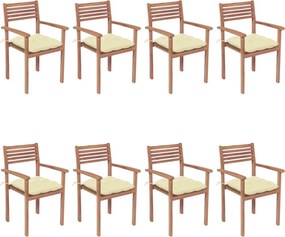 vidaXL Stohovatelné zahradní židle s poduškami 8 ks masivní teak [3072617] Barva: krémová