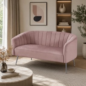 Designový 2-sed, růžová Velvet látka/chrom-stříbrný, BAGY