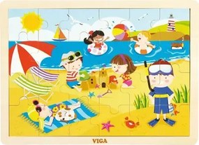 VIGA Dřevěné puzzle Léto / 24 dílků / Dřevěná deska s rámečkem