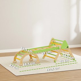 AIYAPLAY 8v1 Montessori lezecký rám Indoor dřevěný lezecký trojúhelník s lezeckým obloukem, oboustranná skluzavka, zelená