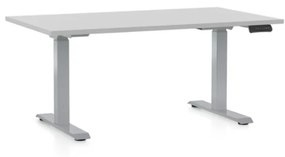 Výškově nastavitelný stůl OfficeTech D, 140 x 80 cm, šedá podnož, světle šedá
