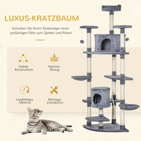 Škrabadlo PawHut velké 200 cm XXL kočičí strom s houpacími sítěmi pro velké kočky ve světle šedé barvě | Aosom.de