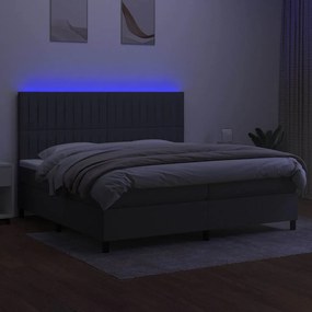 Box spring postel s matrací a LED tmavě šedá 200x200 cm textil 3135062