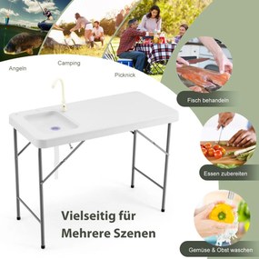 Costway Fish Cleaning Table Více přenosné rybí filé a lovecká stanice s dřezovou