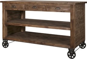 Hnědý antik dřevěný vozík ostrůvek na kolečkách Elloa - 150*70*90 cm