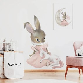 Gario Dětská nálepka na zeď Zajíček s jednorožcem Rozměry: 70 x 52 cm