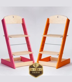 Lucas Wood Style - rostoucí židle ALFA III zvýhodněný set 2 ks - růžová + oranžová
