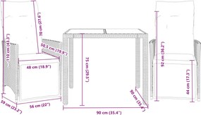 3dílný bistro set s poduškami černý polyratan 3276855