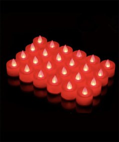 HJ Čajová svíčka červená s LED žluto-oranžovým světlem  24 ks v balení