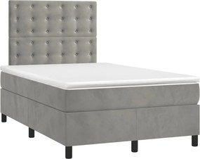 Box spring postel s matrací a LED světle šedá 120x200 cm samet 3136353