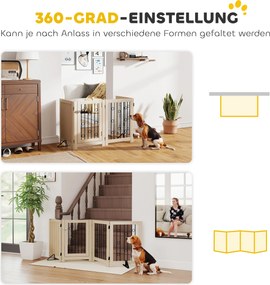 Volně stojící branka pro domácí mazlíčky, branka pro psy s dvířky, 4 panely, pro chodbu, schodiště, zárubeň, MDF, ocel