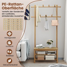 Costway Věšák s lavicí na boty a věšákem na boty a 2 závěsnými tyčemi a 13 háčky