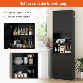 Costway 190 cm vysoká kuchyňská skříň, úložná vysoká s dvířky, černý