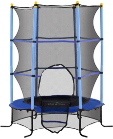 HOMCOM dětská trampolína Ø163 cm, trampolína s ochrannou sítí, kryt okrajů, zahradní trampolína pro děti 3-10 let, max. nosnost 50 kg, modrá