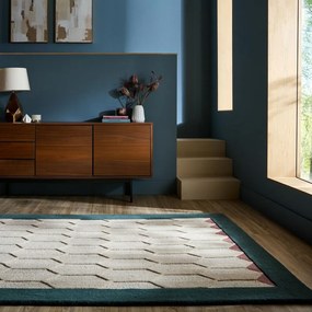 Ručně tkaný vlněný koberec v přírodní barvě/zelenomodrý 200x290 cm Apex Border Wool – Flair Rugs