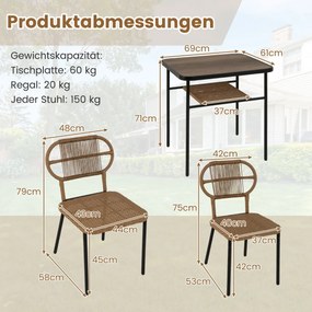 Costway 3-dílný. Garden furniture set, balcony furniture s 2 rattan chairs