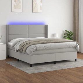 Box spring postel s matrací a LED světle šedá 180x200 cm textil,  3138253