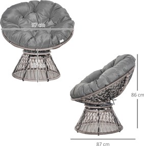 Outsunny Synthetic Rattan Otáčecí Papasan Křeslo Oválné Wicker PE Křeslo s Polštářem a Ocelovým Rámem Nosnost 160 kg pro Zahradu, Patio, Terasu 87x97…