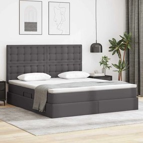 Postel s úložným prostorem s čelo Šedá 160 x 200 cm Umělá kůže 3371675
