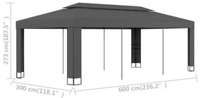 Altán s dvojitou střechou 3 x 6 m antracitový,  47953