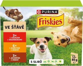 Friskies Adult Kapsičky pro psy hovězí, kuře, jehněčí ve šťávě 12 x 85 g