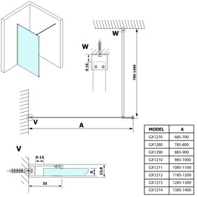 Sapho, VARIO WHITE jednodílná sprchová zástěna pro instalaci ke zdi, čiré sklo, 800 mm, GX1280GX1015