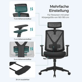 Ergonomická kancelářská židle s podnožkou, maximální nosnost 150 kg, černá