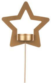 Svícen kovový ve tvaru hvězdy - zápich, na čajovou svíčku, matná zlatá. CP151098-ZLATA, sada 4 ks