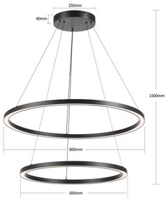 Brilagi - LED Stmívat. lustr na lanku PORTOFINO LED/98W/230V pr. 80 cm černá +DO