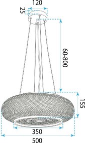 Toolight Toolight, závěsné stropní svítidlo 50cm, 3xE27, APP1909-3CP, přírodní hnědá-černá, OSW-66057