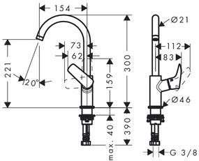 Hansgrohe Logis, páková umyvadlová baterie 210, s otočným výtokem, chromová, 71131000