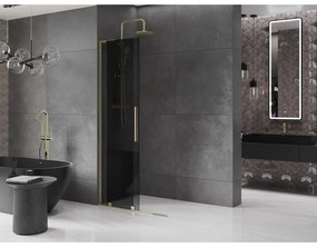 Mexen Velar L, posuvná sprchová zástěna Walk-in 90 x 200 cm, 8mm šedé sklo, zlatá lesklá, 871-090-003-43-50