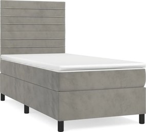 Box spring postel s matrací světle šedá 90x200 cm samet 3143061