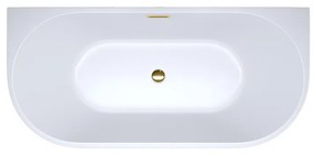 BPS-koupelny Volně stojící akrylátová vana ke stěně HYD-LE527B 150x75 bílá, odtokový komplet zlatý
