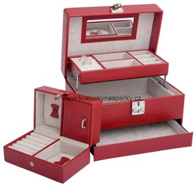 Luxusní třípatrová červená šperkovnice SP-577/A7