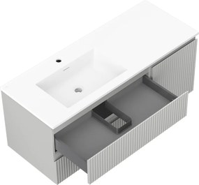 Mexen Rivel, koupelnová skříňka 120 cm s levým umyvadlem Otis, 2S, 1D, drážkovaná, šedá matná/bílá matná - 91A23-12047-3-BBFFF62-W18L01