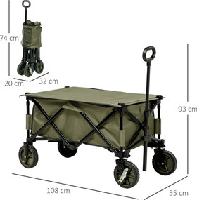Skládací vůz Outsunny, ruční vozík s koly, brzdami, taškou, přepravní vozík 125L s kapacitou až 120 kg, XXL přívěs pro zahradu, vozík na pláž, kempov…